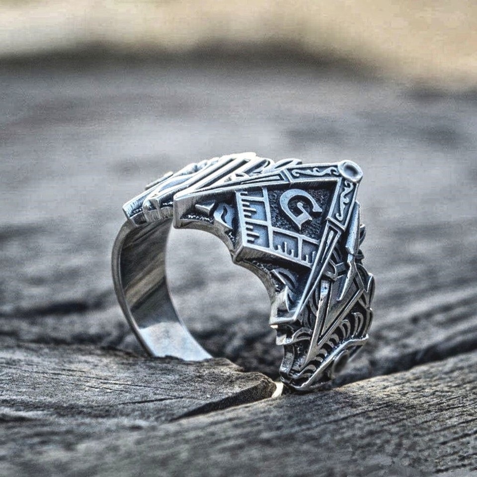 Retro Runes Masonic Ring Men's Vintage Stainless Free Mason Rings Punk ...