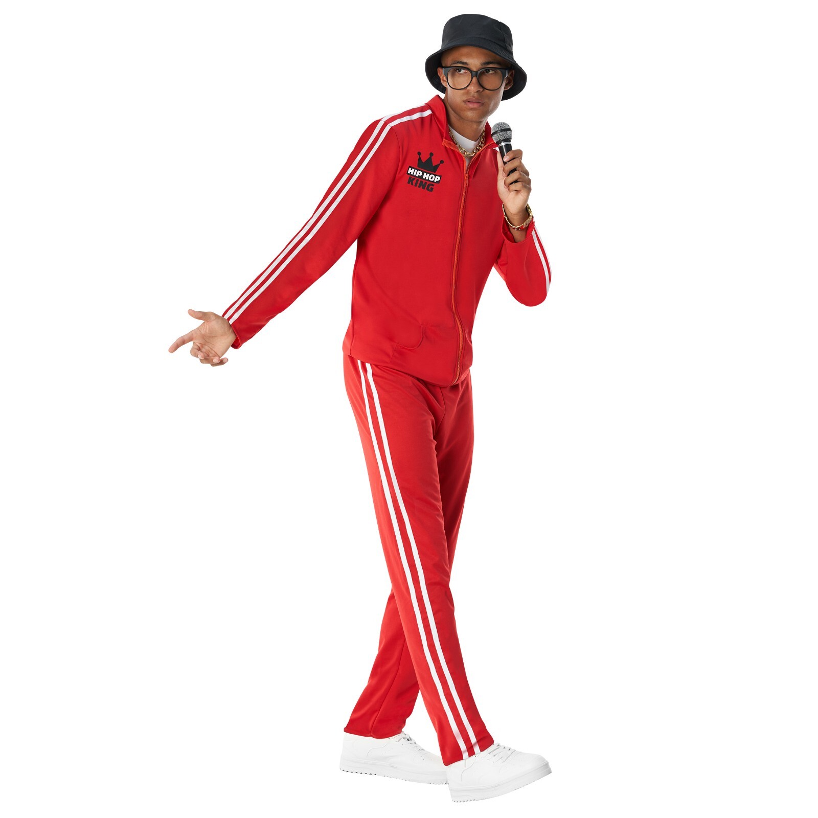 Men`s 1980s Red Rapper Costume + Boombox Adult 90s Hip Hop Tracksuit ...