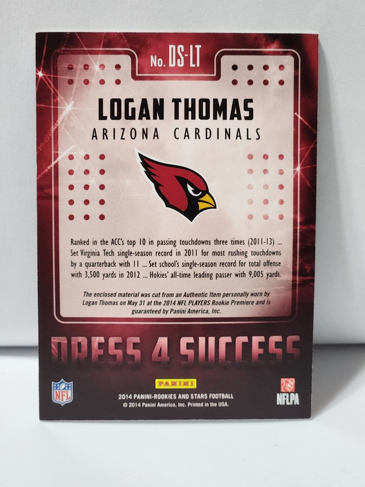 2014 Panini Rookies & Stars Dress 4 Success Patch Logan Thomas #DS-LT ...