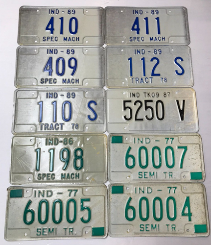 Lot of 10 Indiana License Plates 1977 1986 1987 1989 | eBay