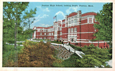 VIntage Postcard-Pontiac High School, looking Soutn, Pontiac, MI | eBay