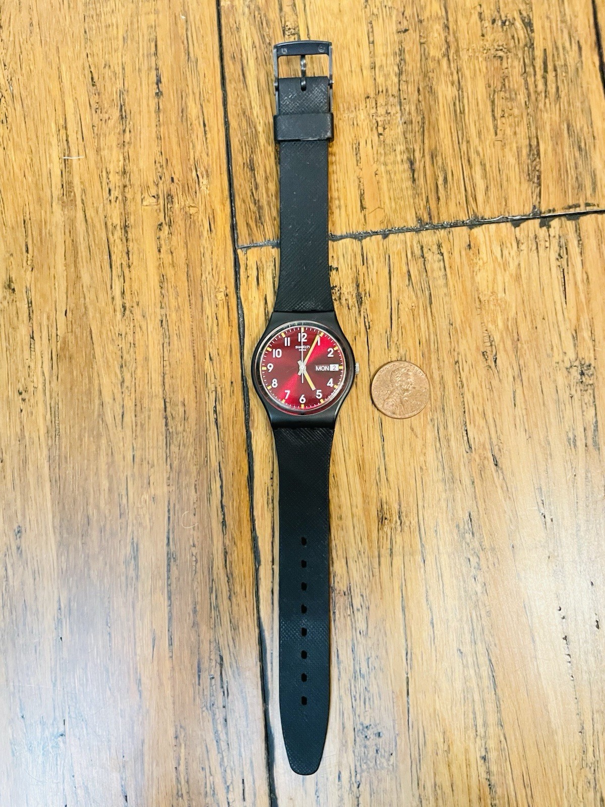 Swiss Swatch Originals Sir Red Dial Black Silicone Da… - Gem