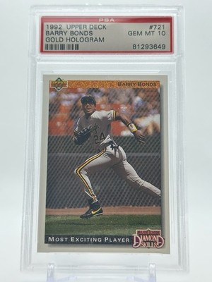 1992 UPPER DECK BARRY BONDS #721 GOLD HOLOGRAM PITTSBURGH PIRATES PSA ...