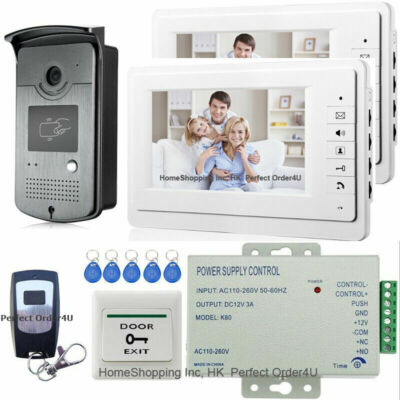 Wired 7" Video Door Phone Intercom System 2 Monitors+RFID Card Keypad ...