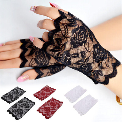 Black White Red Lace Fingerless Short Gloves 80s Madonna Costume ...