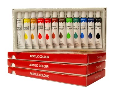 3 Boxes - Acrylic Rainbow Pigments Artist Paint Set - Twelve 12ml Tubes ...