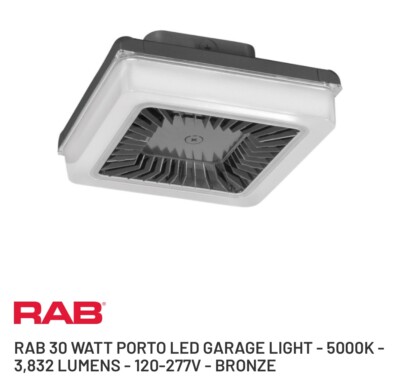 RAB Porto PRT 30W 14" 120 -277 V Polycarb Lens LED 5000K Garage Ceiling ...