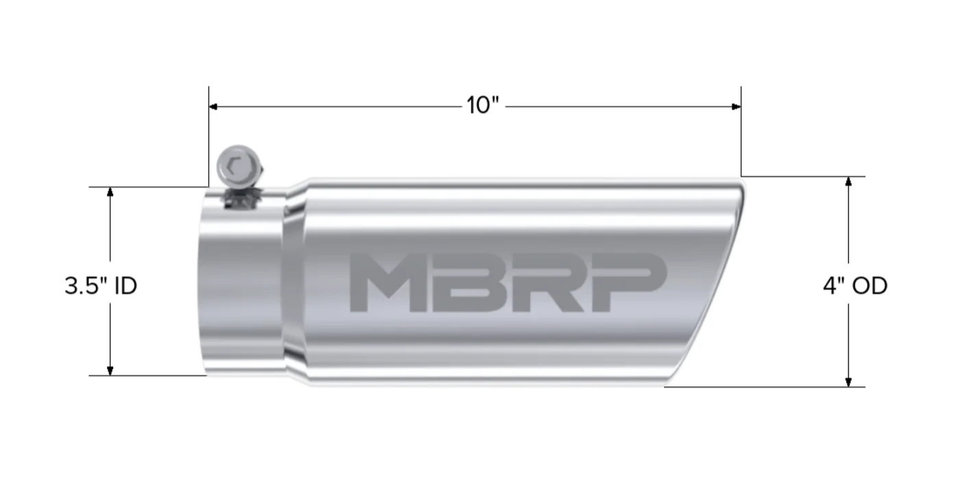 MBRP T304 SS Universal Exhuast Tip Single Wall Angle Cut 4'' Out / 3.5 ...