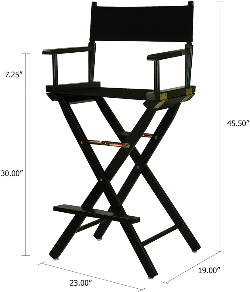 Wooden Directors Chair 30 Inch Bar Height Foldable Design Black Frame ...