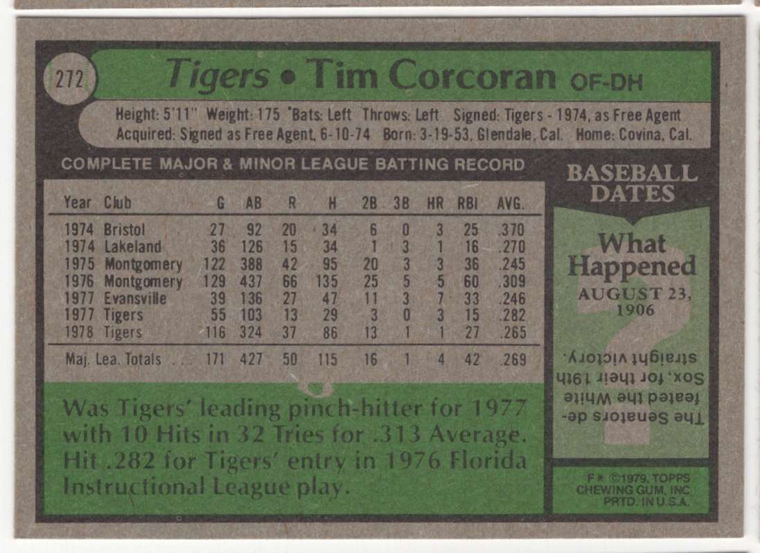 1979 Topps Tim Corcoran #272 Detroit Tigers | eBay
