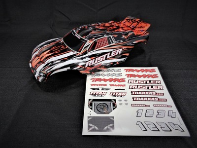 New Traxxas Rustler Painted Orange Black White Body Shell Lid and Decal ...