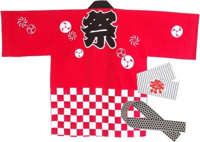 Matsuri Happi Coat 3pcs. Set-Japanese Festival Kimono Jacket M/L Red ...
