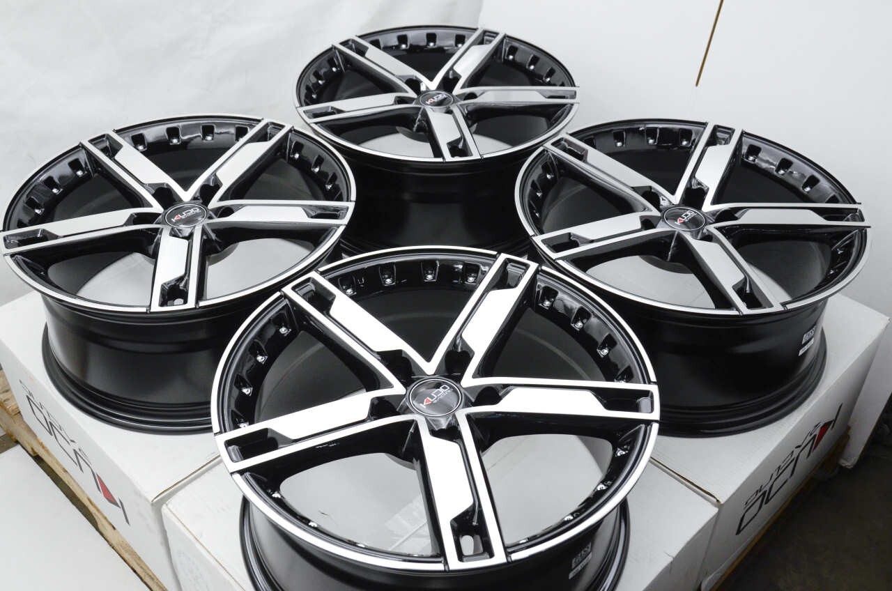 Kudo Racing Beta 18x8 5x120 Black Polish Face Chrome Rivet Wheels Rims ...