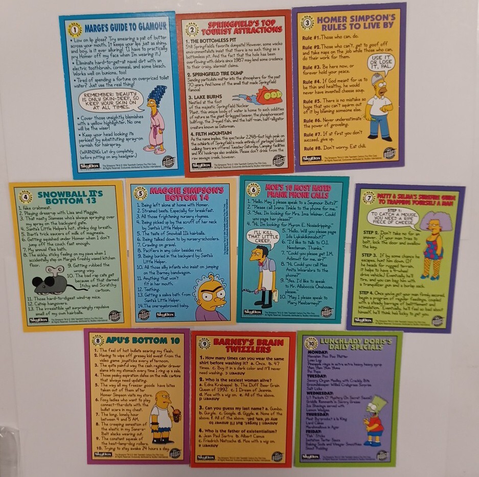 The Simpsons Series 2 Skybox Smell-O-Rama Set 10 Chase Cards Scratch ...