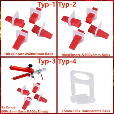 Fliesen Nivelliersystem Verlegehilfe 100 Keile +1 Zange Set/Laschen 2mm ...