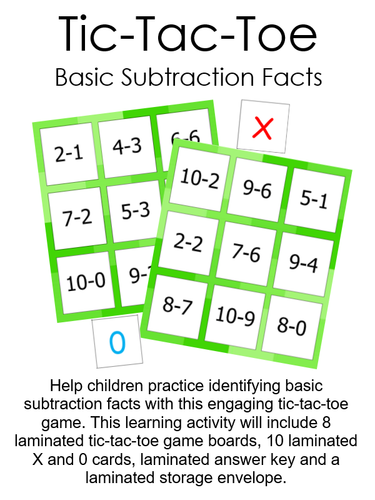 Basic Subtraction Facts Tic-Tac-Toe Math Activity Resource Game First ...