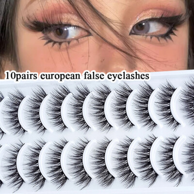 10Pair 3D Faux Mink False Eyelashes Wispy Cross Long Thick Soft Fake ...