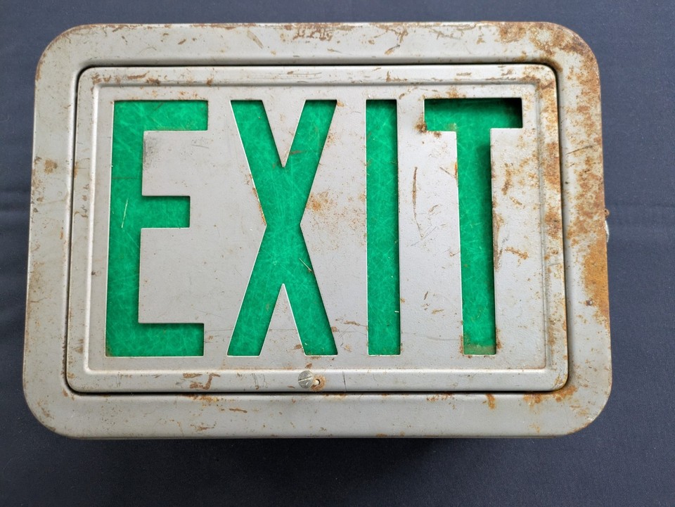 Vintage Exit Sign Light Up Box Safety Glass Double Sided Steel ...