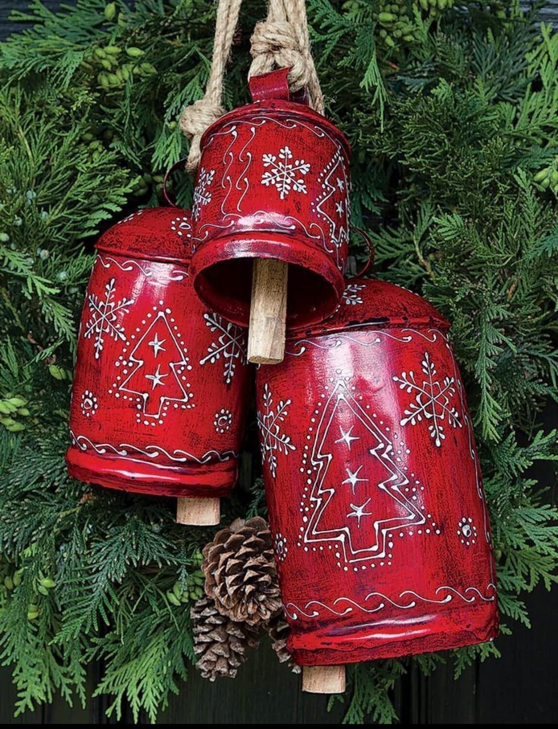 Set of 3 Large Galvanized Bells Red Bells Decorations for Home ...