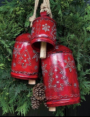 Set of 3 Large Galvanized Bells Red Bells Decorations for Home ...