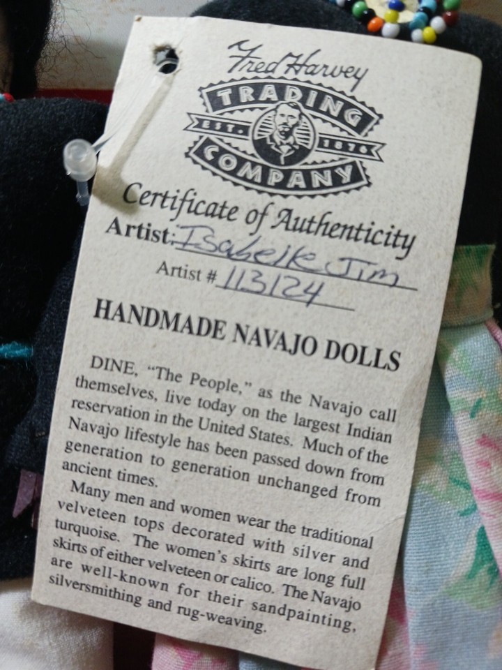 Hand-made Navajo Man Woman Doll Set Fred Harvey Trading Co. Artist ...