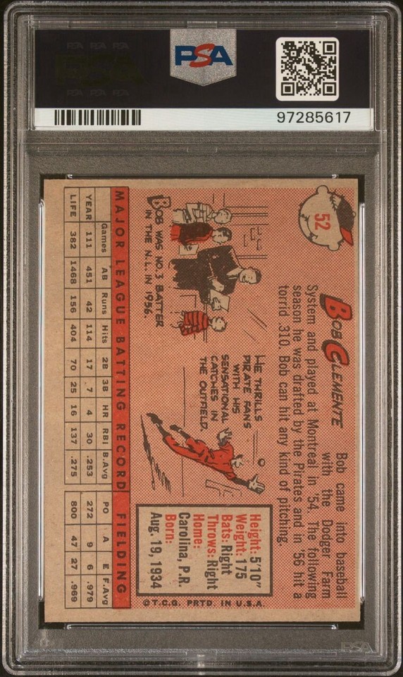 Roberto Clemente -- 1958 Topps #52 -- PSA 5 -- SHARP LOOKING | eBay