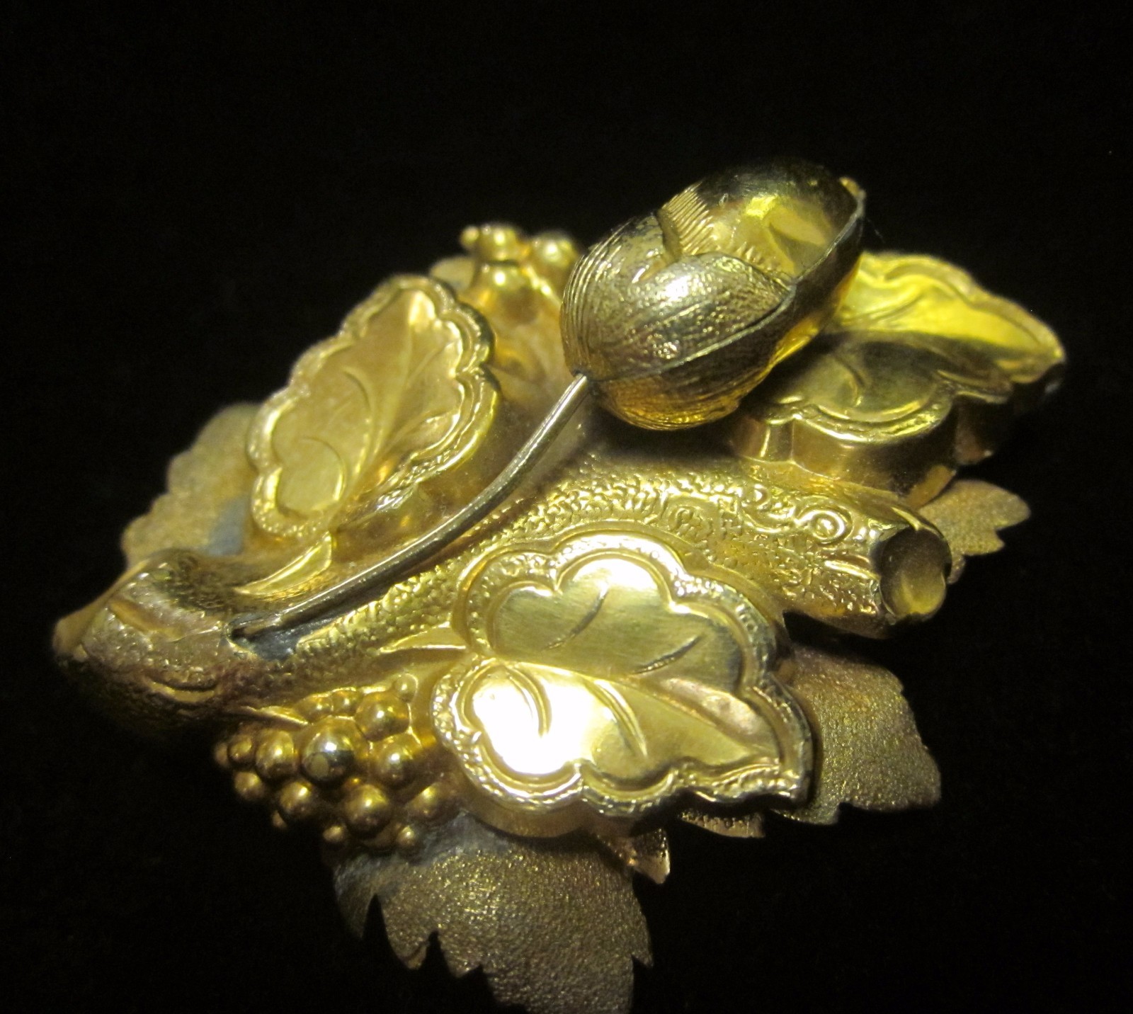 Antique Victorian Acorn Oak Leaf Brooch Pin Yellow Go… - Gem