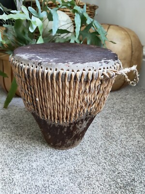 Vintage Ethnic African Drum Bongo 21cm Tall Animal Skin Hand Made | eBay