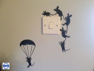 Mouse Wall Art Sticker Climbing & Parachuting Vinyl Decal Mice Home ...