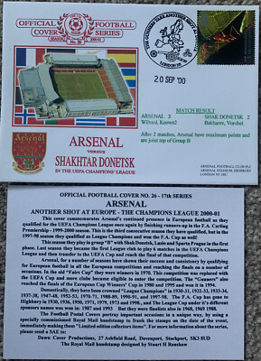 ARSENAL V SHAKHTAR DONETSK UEFA CHAMPIONS LEAGUE 2000 FIRST DAY COVER ...