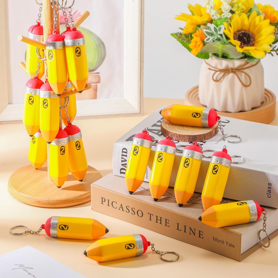 Huquary 25 Pcs Teacher Pencil Keychains Foam Squeeze Back to School ...