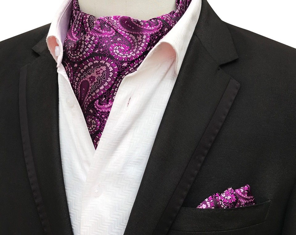 Classic Men's Ascot Cravat Tie Silk Paisley Blue Black Scarves Cravat ...