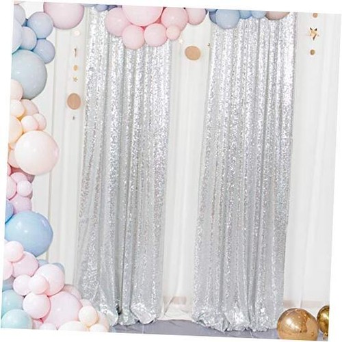 Sequin Curtain Backdrop 2 Panels 4FTx8FT Photo Curtain 4FTx8FTx2 Silver ...