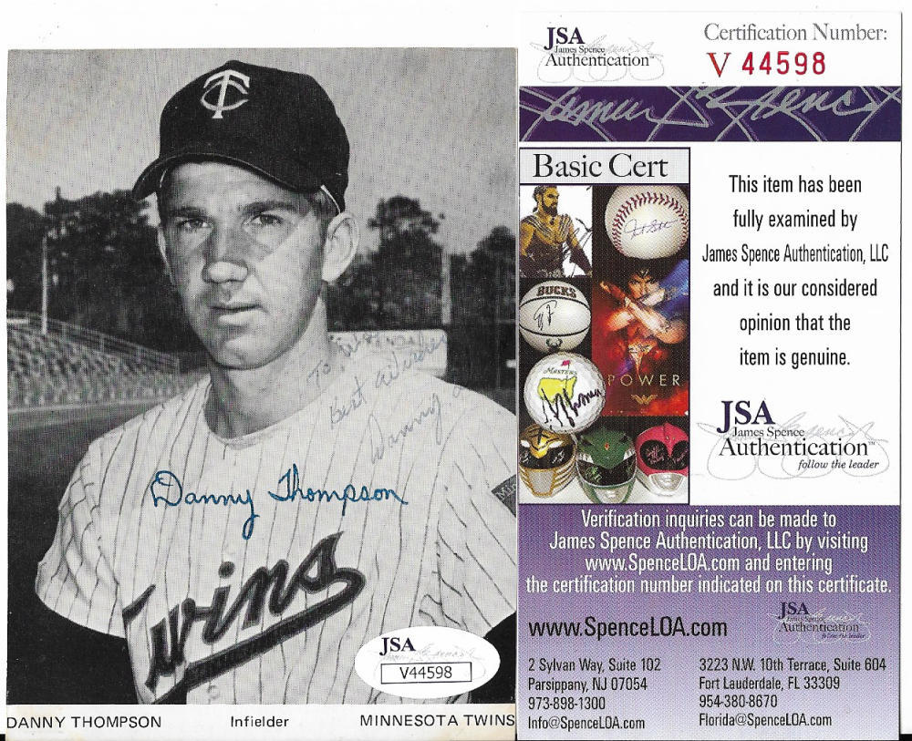DANNY THOMPSON SIGNED AUTOGRAPHED 3 1/2 X 5 PHOTO CARD D. 1976 JSA ...