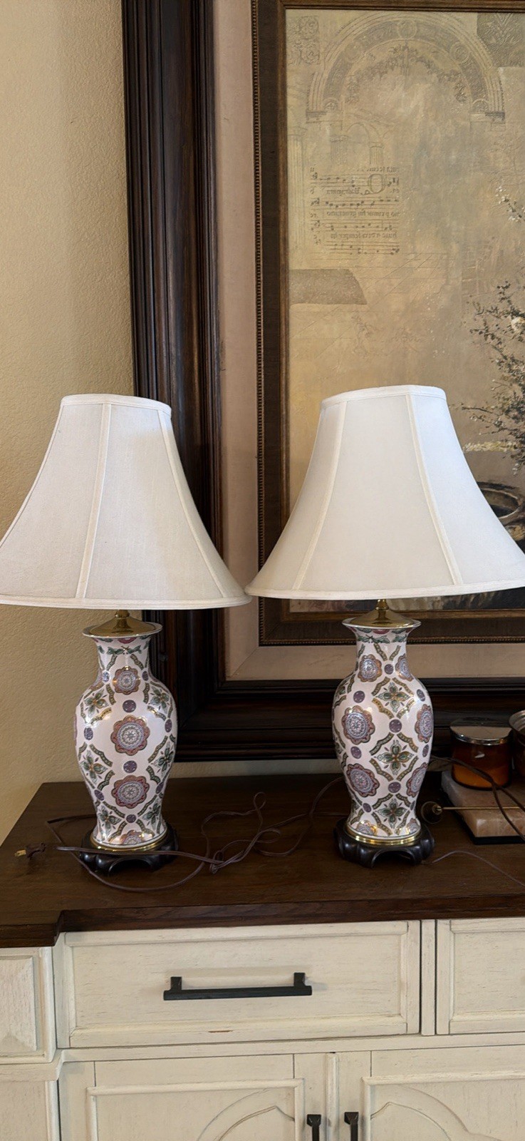 Antique Italian Faience Hand Painted Lamps Set - Collectibles