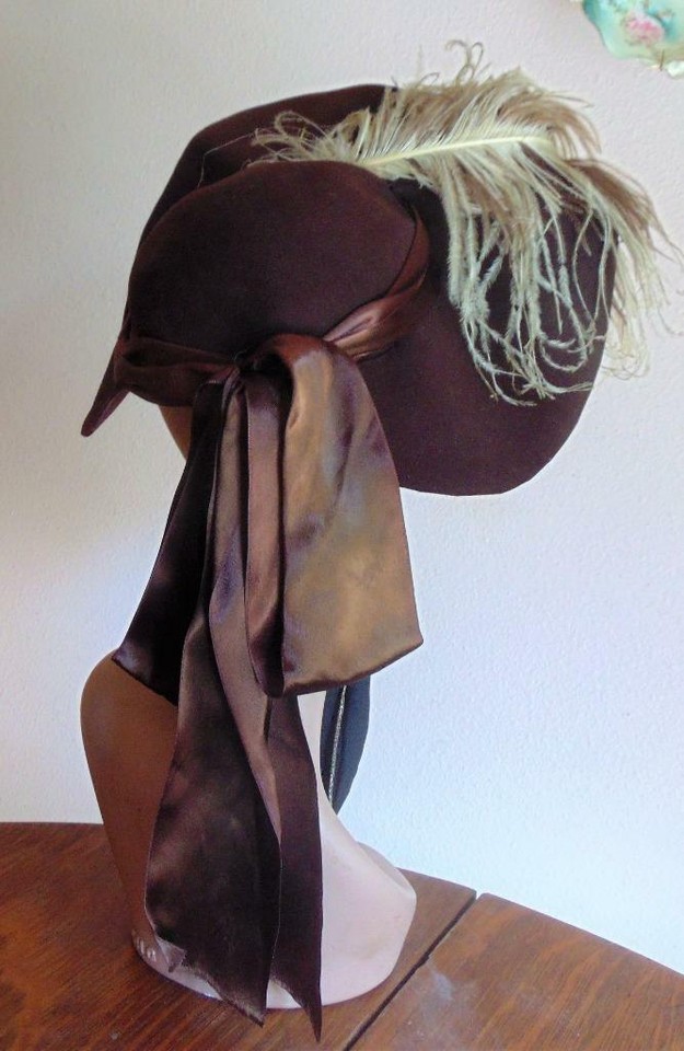 VINTAGE 40S FIELDS BROWN WOOL FELT HALO HAT BIG 2 TONE PLUME | eBay