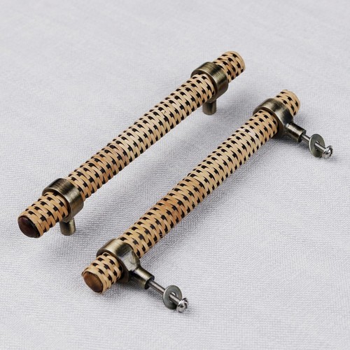 6 Pieces Adjustable Drawer Pulls Decorative Rattan Boho Wood Cabinet ...