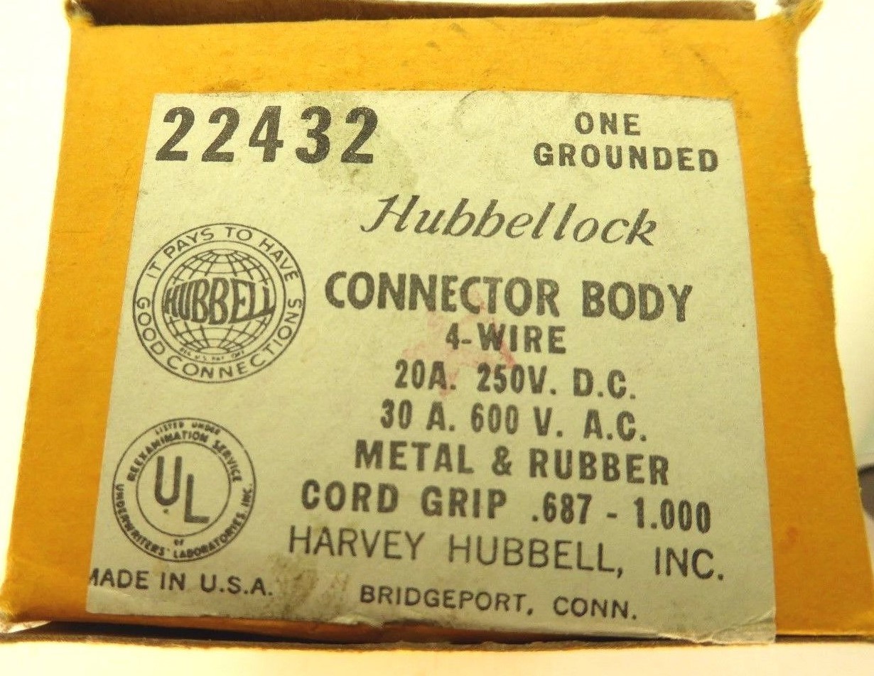 Hubbell 22432 Hubbellock Connector Body 30 amp 4 Wire NEW IN BOX | eBay