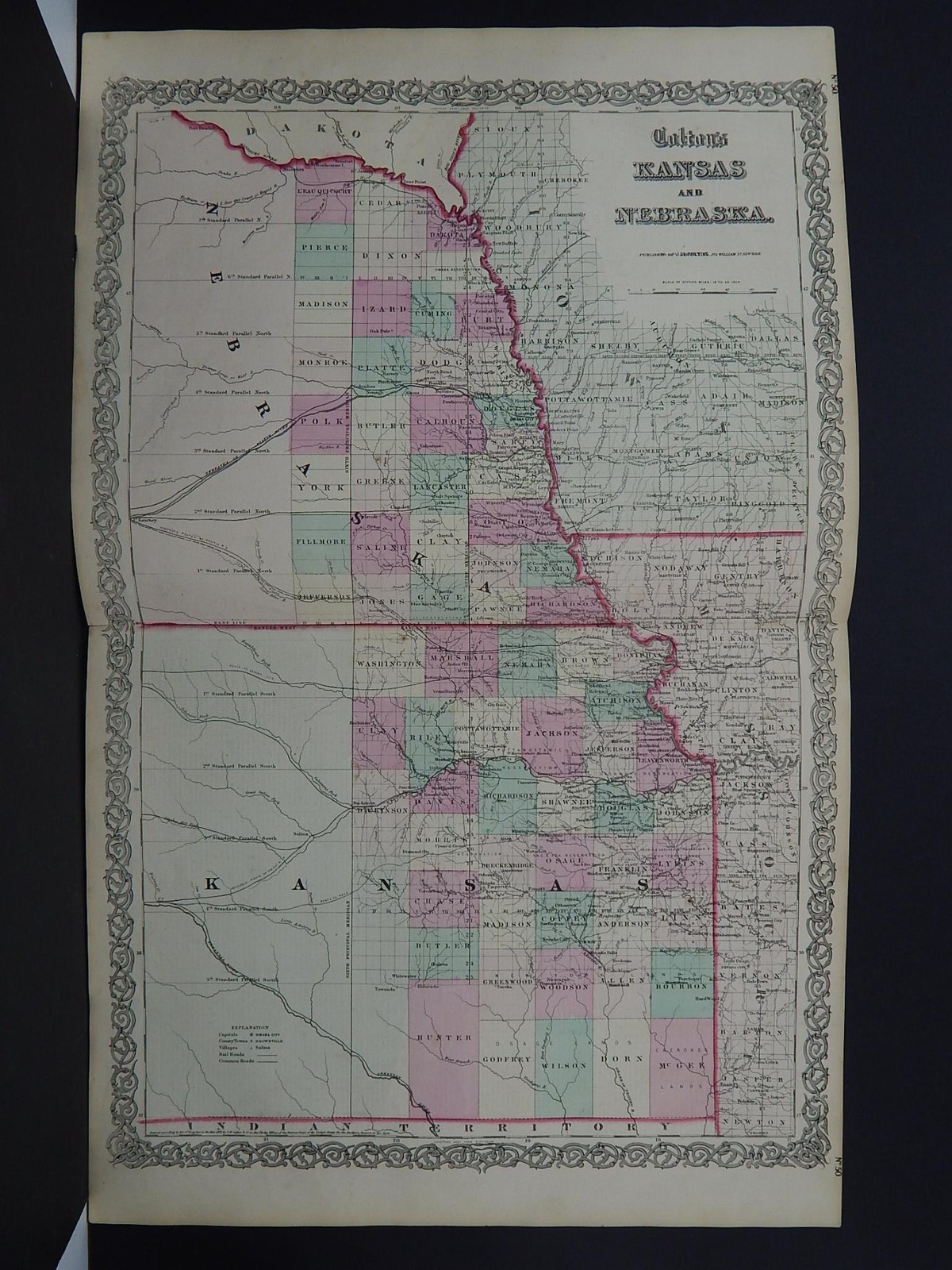 Colton's Maps, 1855, Authentic, States of Kansas and Nebraska R8#70 | eBay