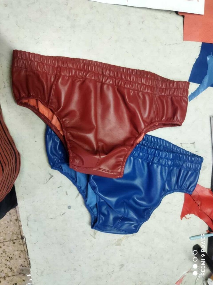 A pair of two Mens Maroon & Blue Briefs. Real Soft Sheepskin Leather ...