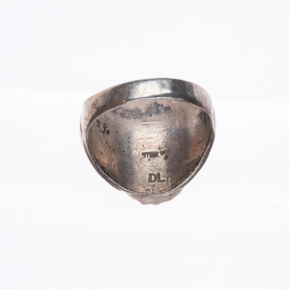 sz11.5 Vintage DL Navajo sterling silver spiderweb turquoise men's ring ...