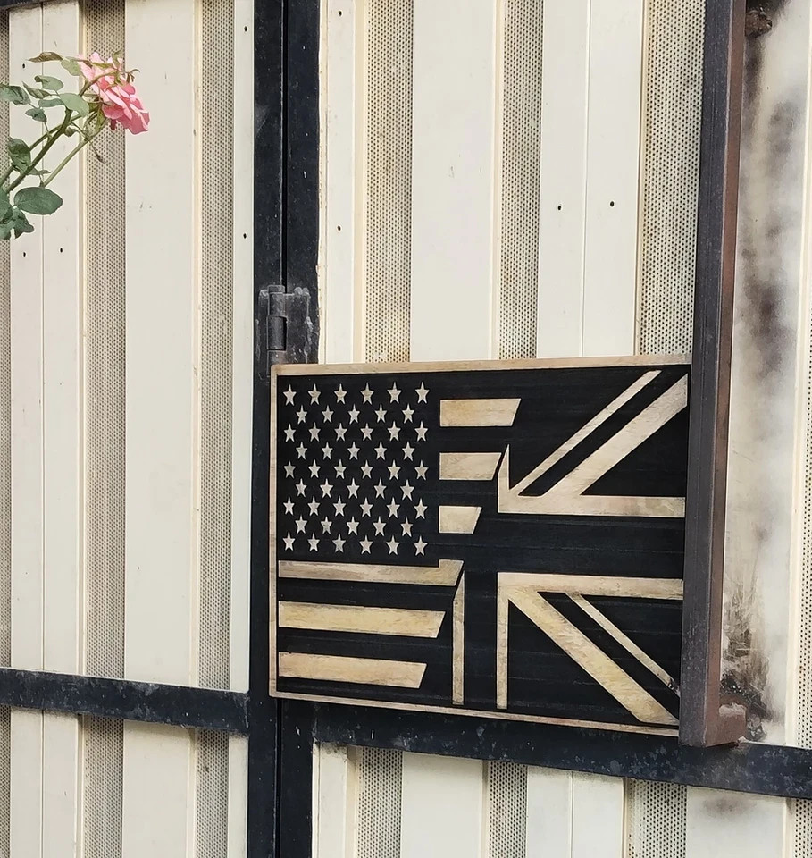 Wooden USA & UK Flag Wall Art Rustic American British Decor 18x12 ...