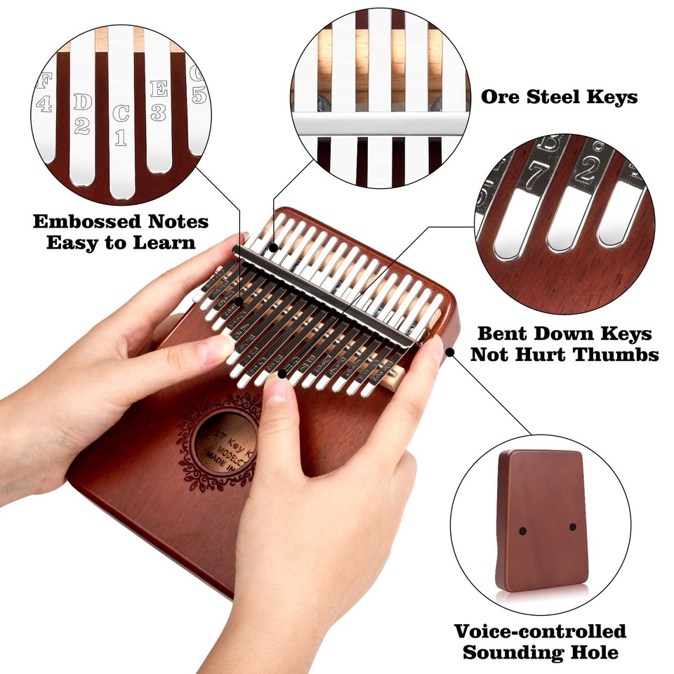 Kalimba Thumb Piano 17 Keys, Portable Mbira Finger Piano, Easy to Learn ...