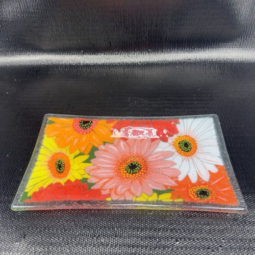 Peggy Karr Gerbera Daisy Rectangle Dish Tray Plate Fused Art Glass ...