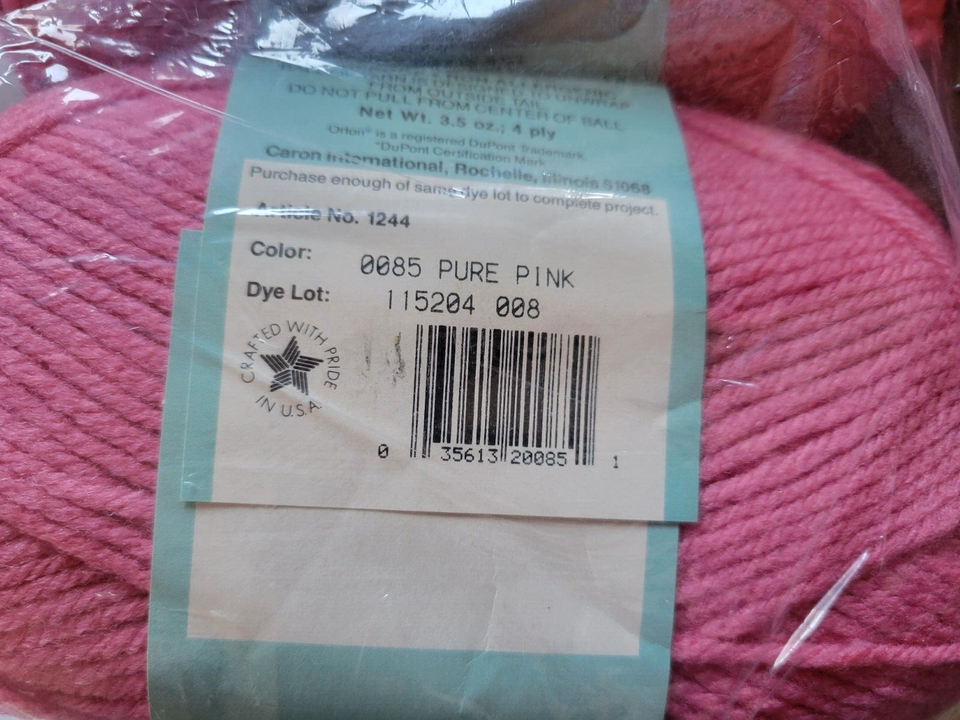 NEW Lot of 6 Skeins Vintage Caron Wintuk Pure Pink 0085 Lot 008 4 Ply ...