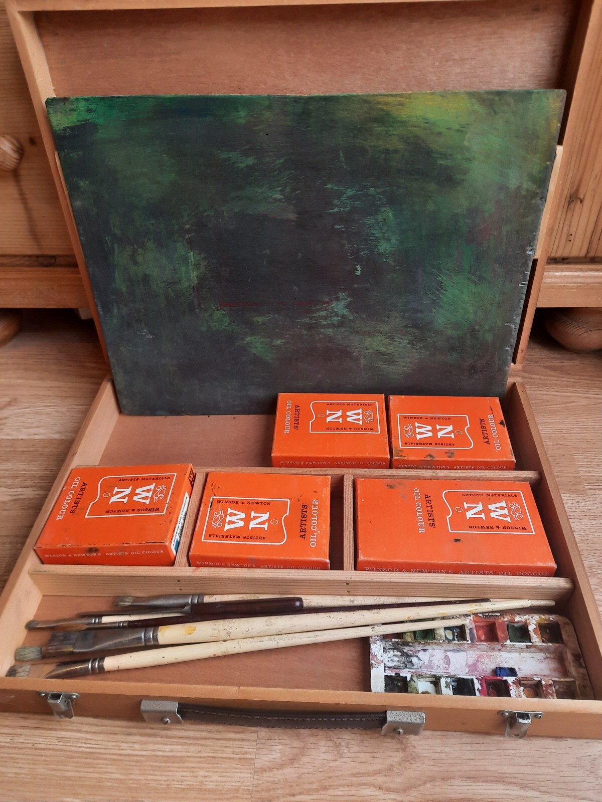 VINTAGE DALER STUDENTS Water Colours WOODEN PAINT BOX WITH Palette OIL ...
