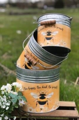 New SET 3 HONEY BEE BUCKET Metal Basket Pot Containers | eBay