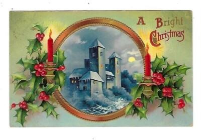 Early 1900's Beautiful Christmas Postcard With Candles & Holly Embossed ...
