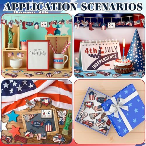 36 Pcs 4th of July Tree Ornaments Rustic Patriotic Wooden Decorations ...