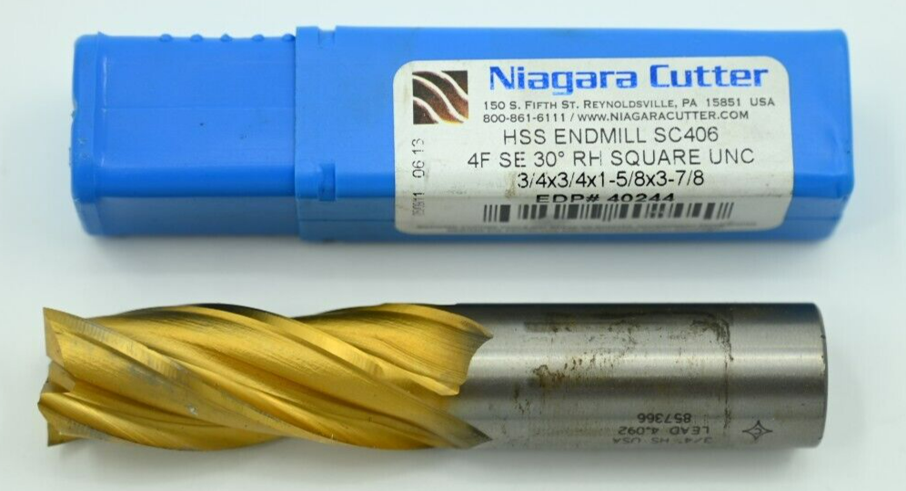 Niagara Cutter End Mill HSS SC406 4F SE 30° RH Square UNC 3/4x2/4x1-5 ...